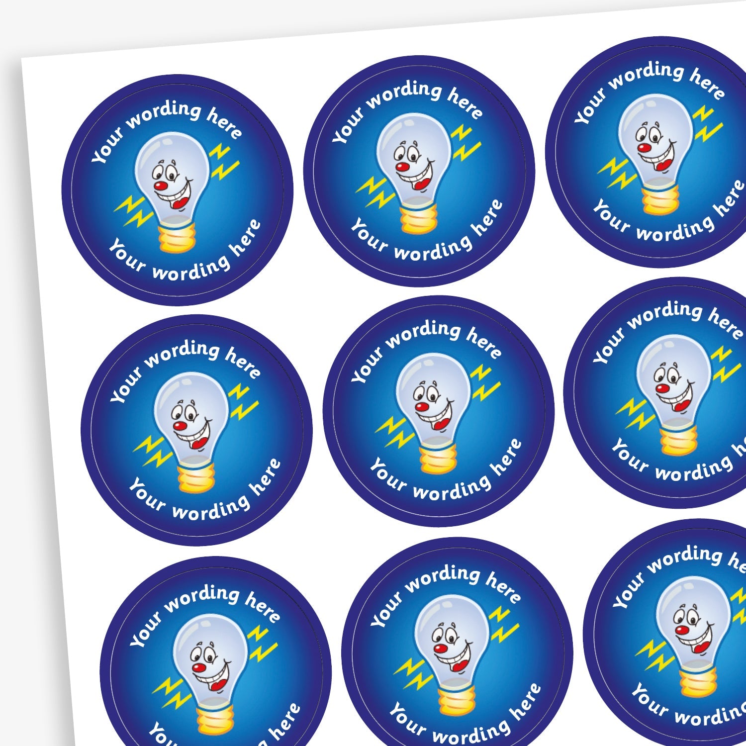 Personalised Light Bulb Stickers | 70 per sheet | 25mm