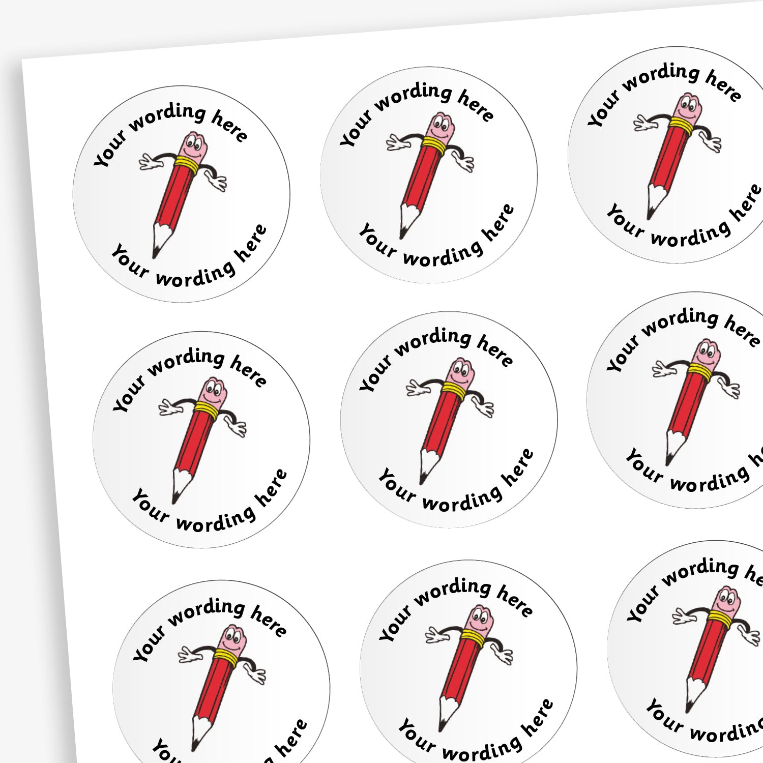 Personalised Red Pencil Stickers | 70 per sheet | 25mm