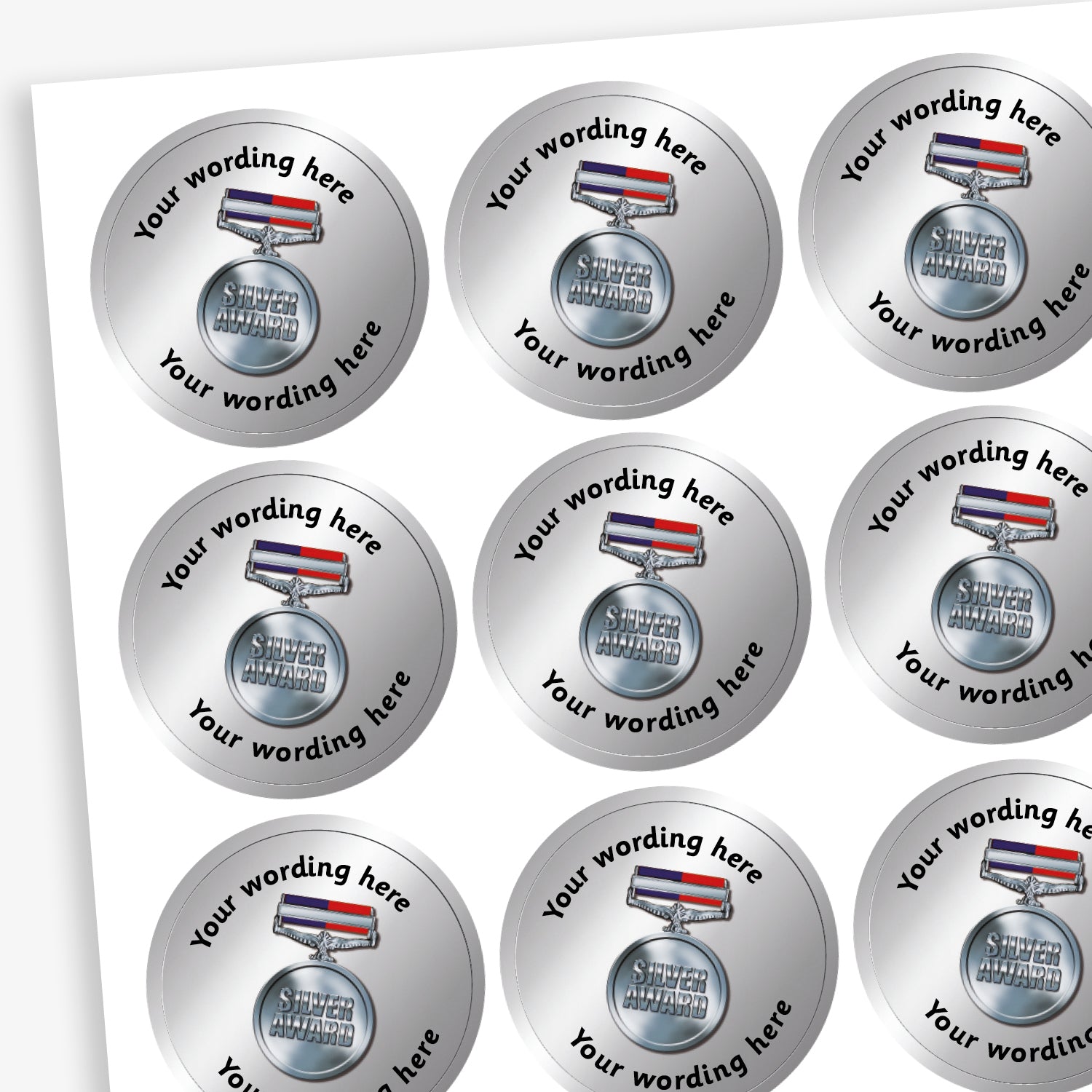 Personalised Silver Award Stickers | Medal | x 70 | 25mm