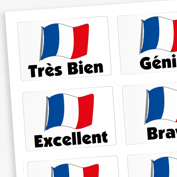 French Flag Stickers | Mixed Wording | 32 per sheet
