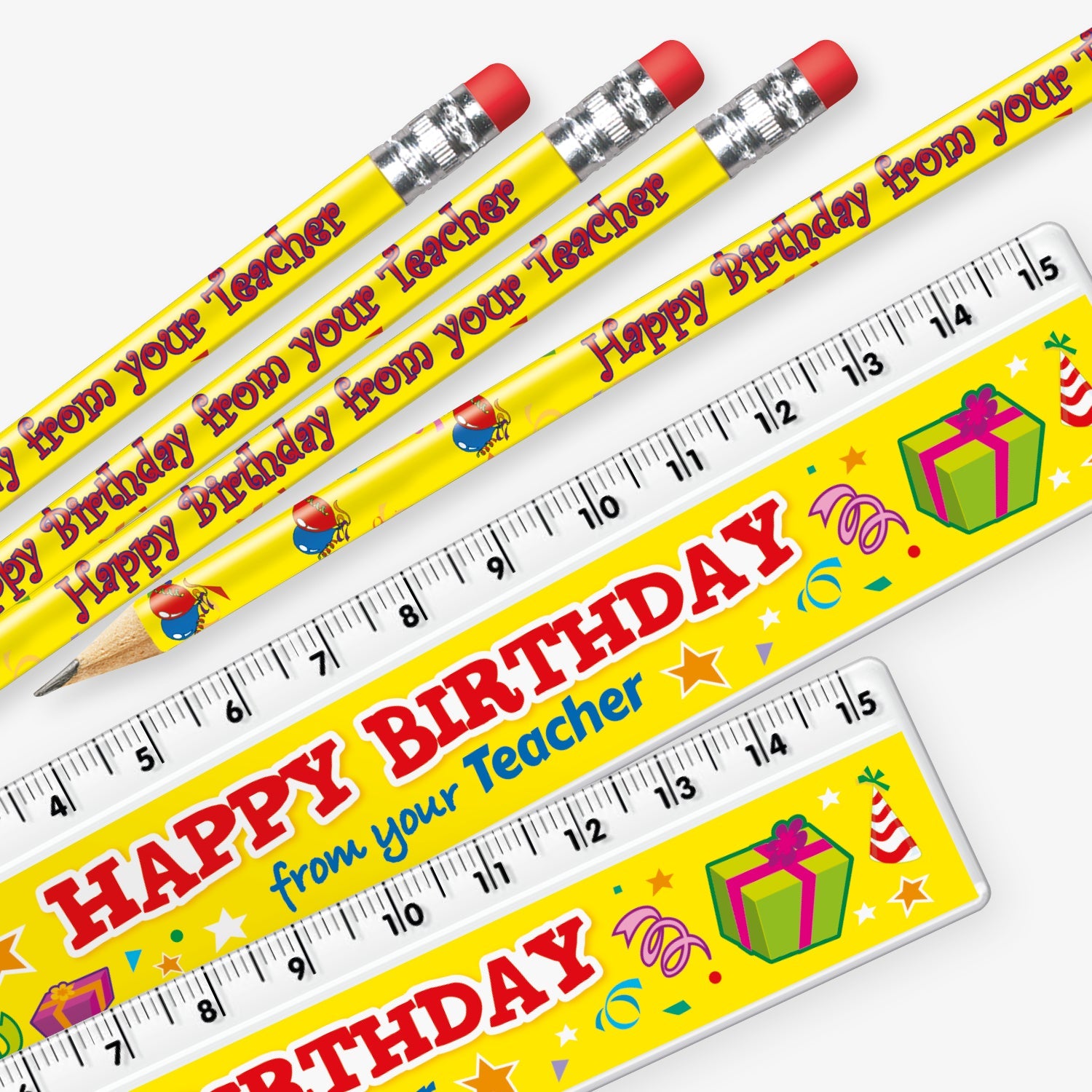 Happy Birthday Pencils and Rulers | 12 Sets Per Pack