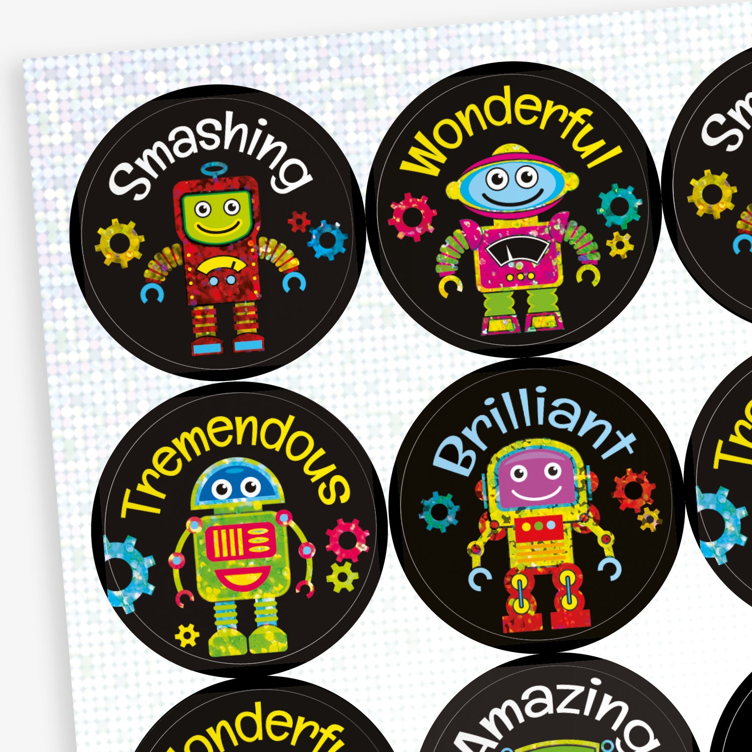 Holographic Robot Stickers | 32mm | Choose Your Pack Size