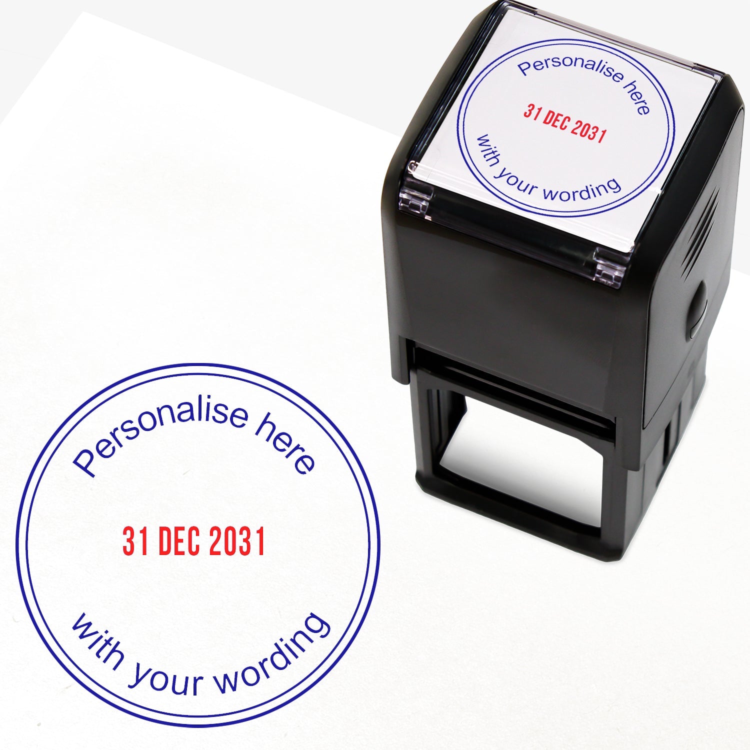 Personalised Date Stamper | Blue & Red | 38mm | Marking