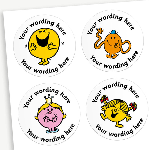 35 Personalised Jellybean Mr Men & Little Miss Stickers