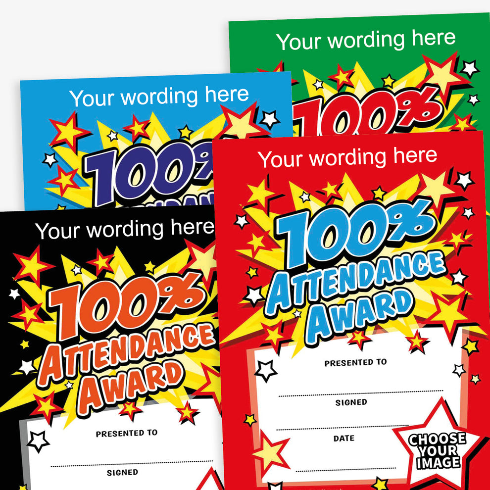 100% Attendance Award Certificates | A5 | Colour Choice